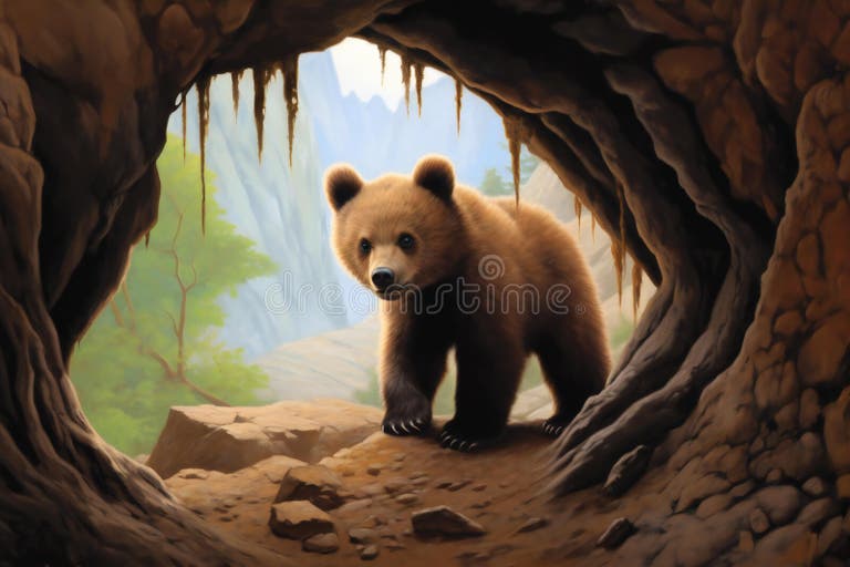 Brown bear in the cave, stock illustration. Illustration of advertising ...