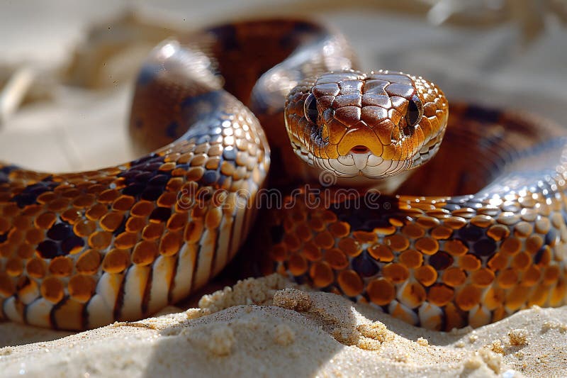Illustration of Brown and Black Snake is Laying on the Sand, High ...