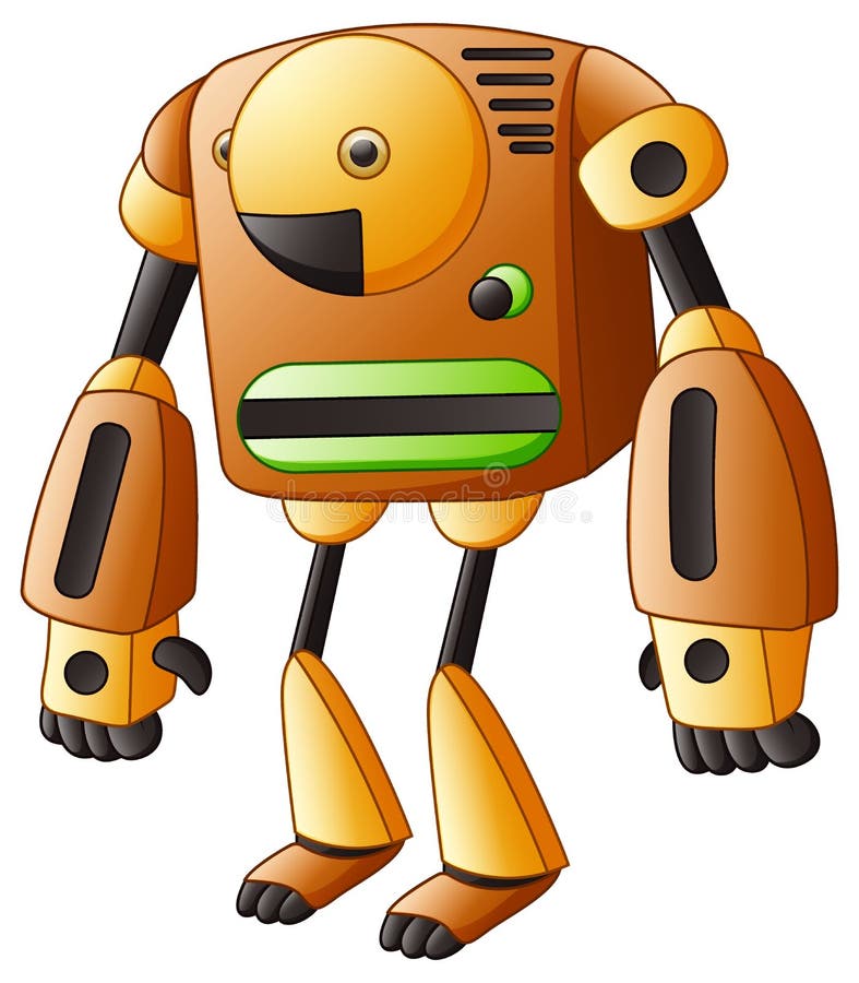 Brown Cartoon Robot Isolated on White Background Stock Vector ...