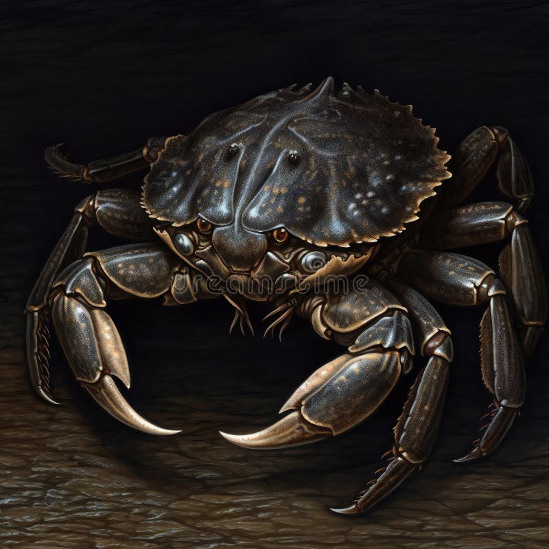 A Brown Crab on a Black Background, Side View Stock Illustration ...