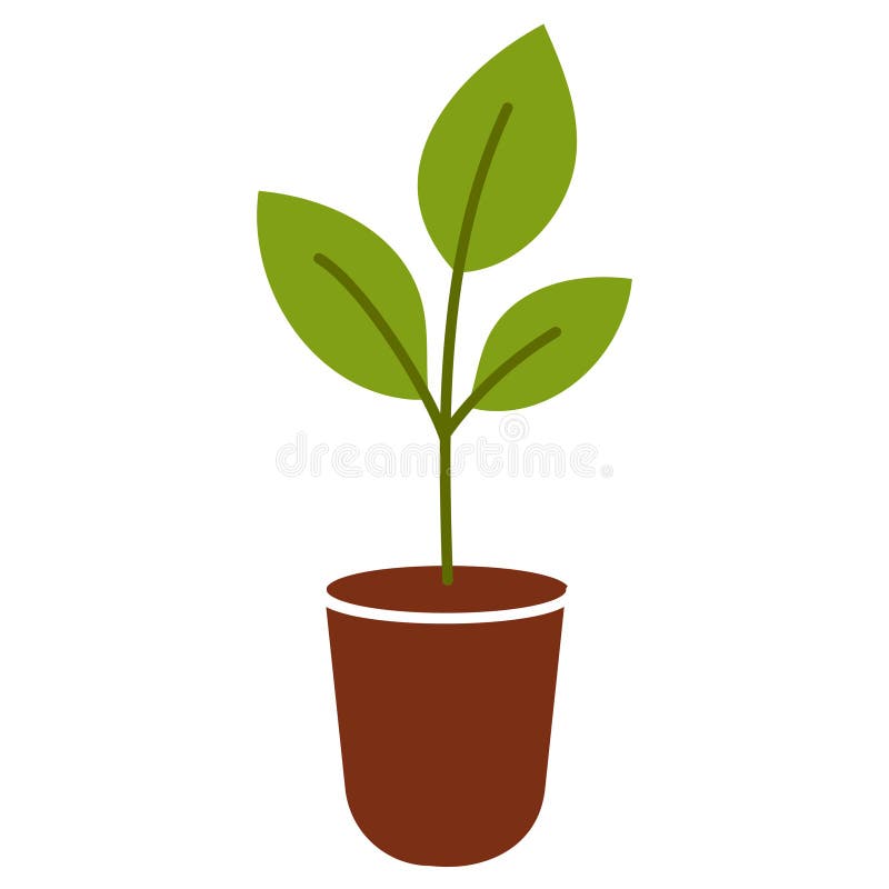 Illustration of a Brown Pot with Plants Stock Vector - Illustration of ...