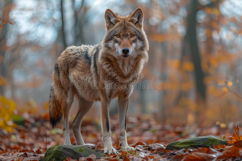 Illustration of Brown Wolf Standing in the Woods, High Quality, High ...