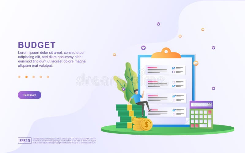 Illustration of Budget with a Budget Board and People Sitting on Money ...