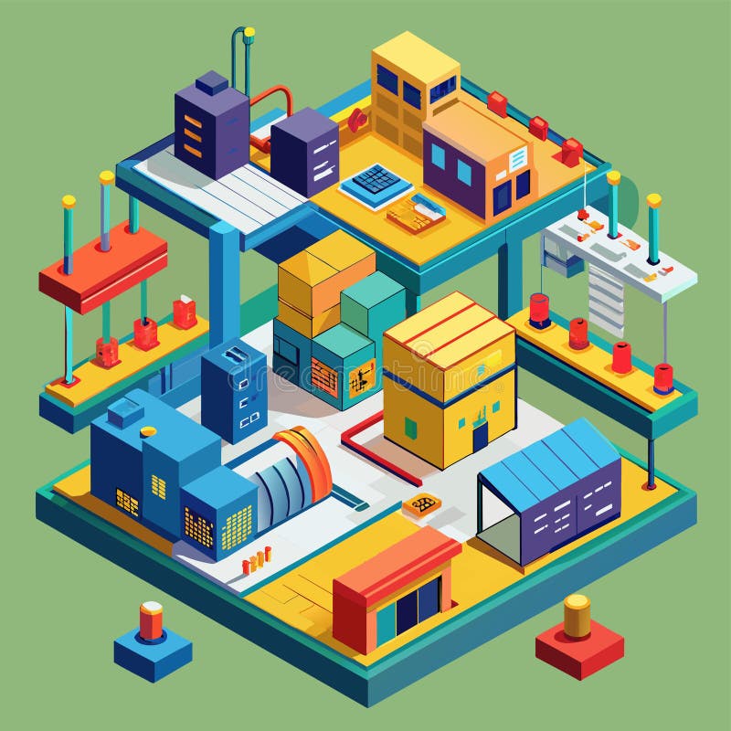 Illustration of a Building Covered in Numerous Stacked Boxes, a ...