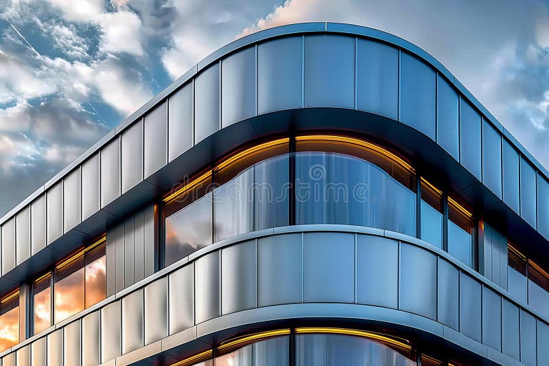 Illustration of Building with a Curved Rooftop Facade, High Quality ...