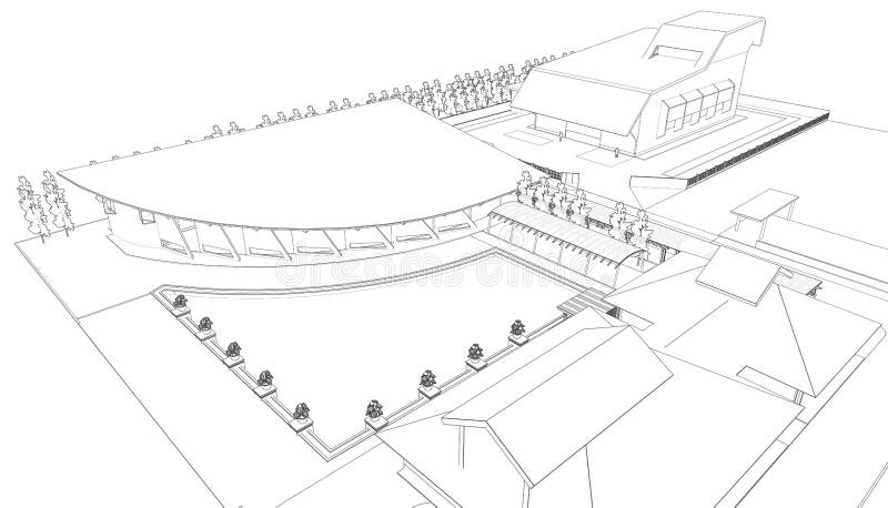 Illustration of Building Design in Wireframe Stock Illustration ...