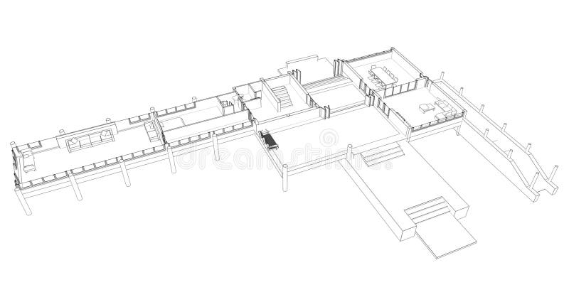 Illustration of Building Design in Wireframe Stock Illustration ...