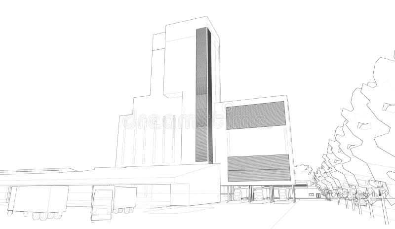 Illustration of Building Design in Wireframe Stock Illustration ...