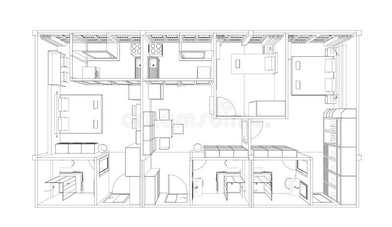 Illustration of Building Design in Wireframe Stock Illustration ...