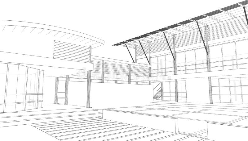 Illustration of Building Design in Wireframe Stock Illustration ...