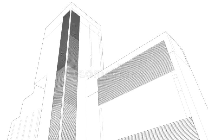 Illustration of Building Design in Wireframe Stock Illustration ...