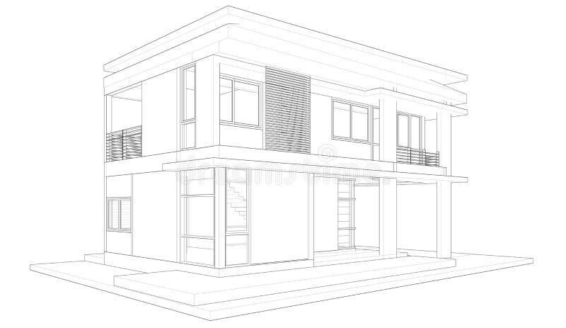 Illustration of Building Design in Wireframe Stock Illustration ...