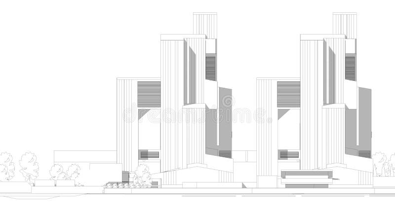 Illustration of Building Design in Wireframe Stock Illustration ...