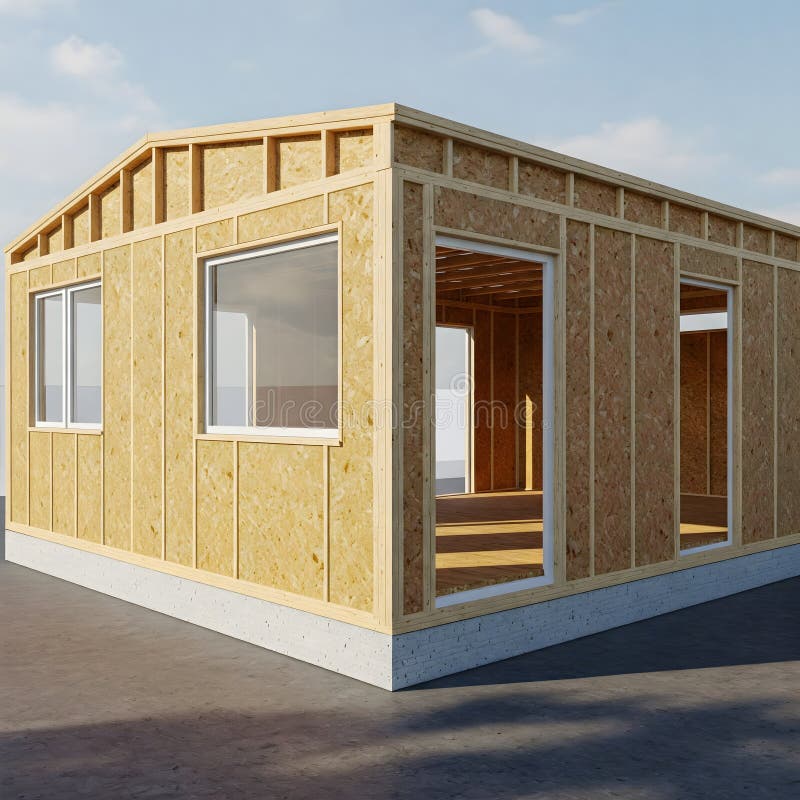 An Illustration of a Building Frame with Wood Framing and OSB Sheathing ...