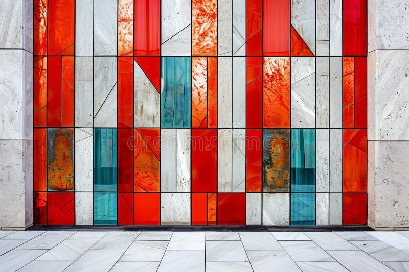 A Building that Has an Orange and White Striped Concrete Tile Design ...