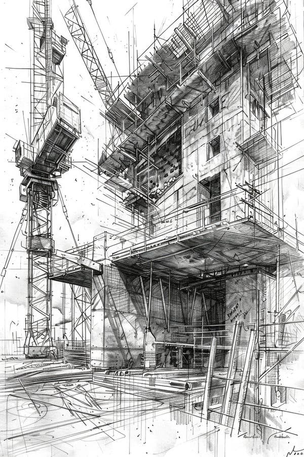 Illustration of a Building in the Process of Being Constructed ...