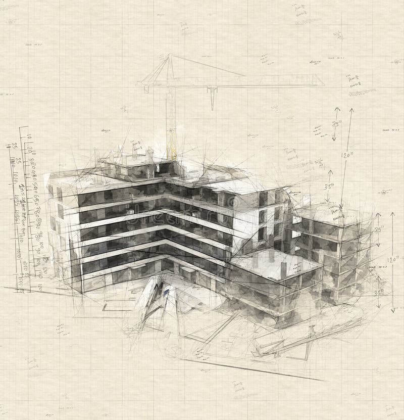 Construction Project in Progress Stock Illustration - Illustration of ...