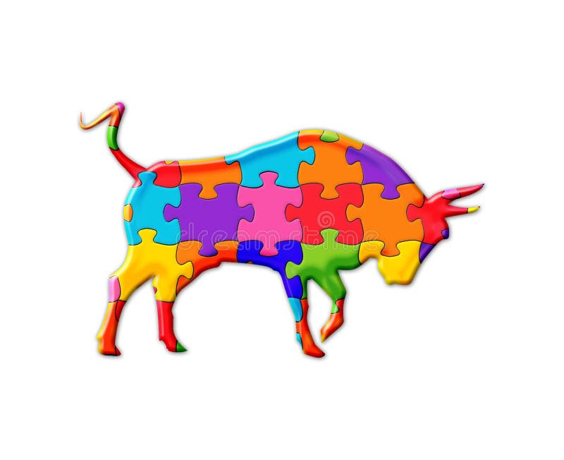 Illustration of a Bull Composed Out of Colorful Puzzle Pieces on a ...