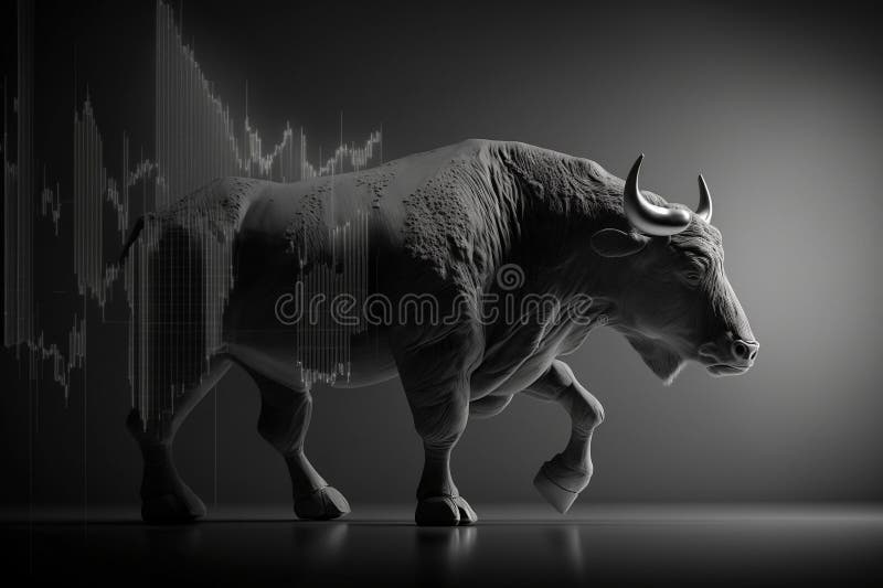 Illustration of a Bull in Front of a Stock Market Graphic.Concept Stock ...