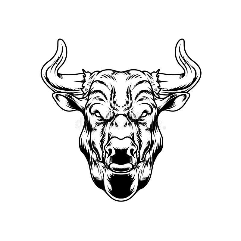 Illustration of Bull Head in Engraving Style. Design Element for Logo ...