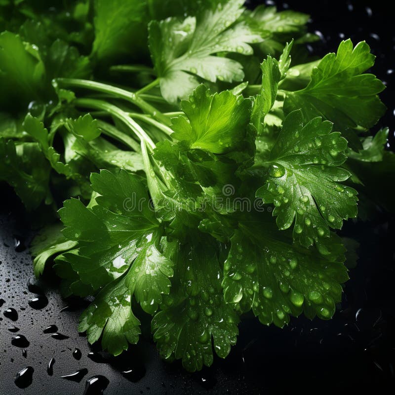 Illustration of a Bundle of Fresh Parsley with Water Drops, Generative ...