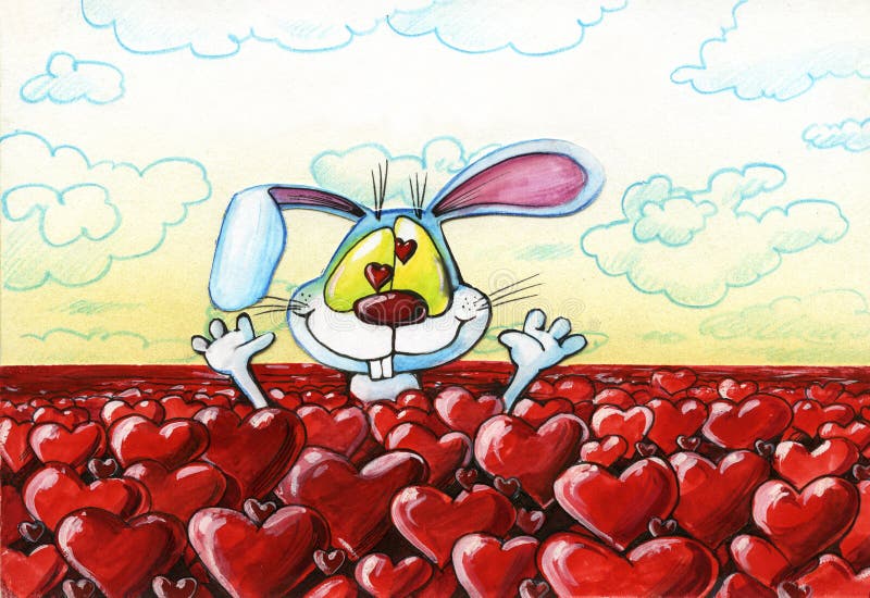 Illustration with Bunny and Love Hearts Stock Illustration ...