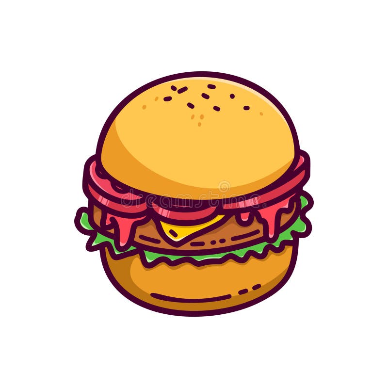 Illustration of Burger in Cartoon Style. Design Element for Logo, Label ...