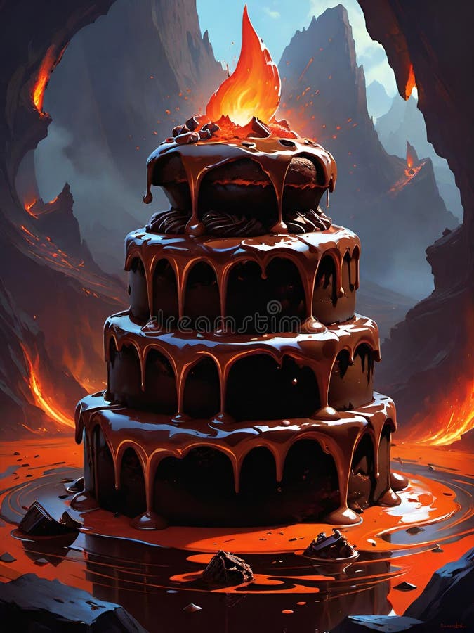 Illustration of Burning Chocolate Cake in the Shape of the Fire Stock ...