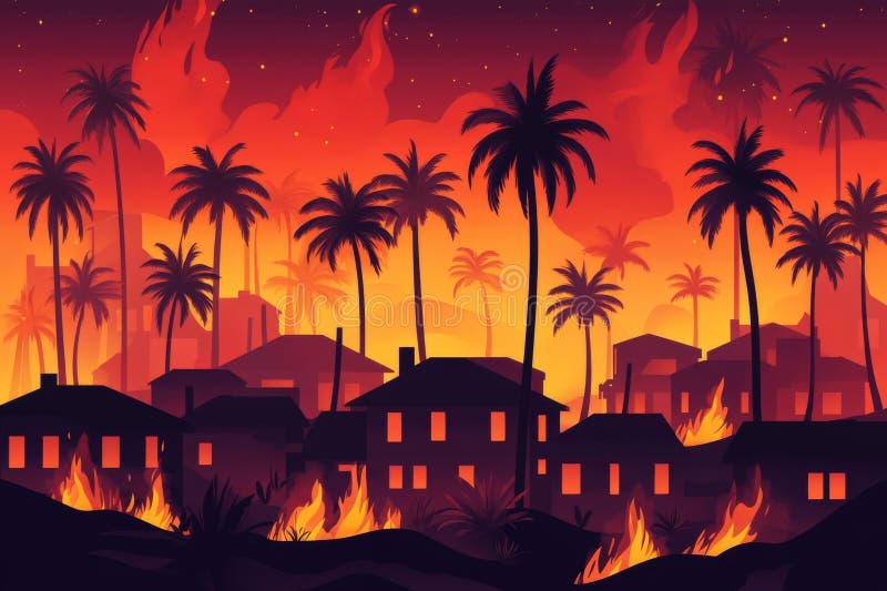 Illustration of a Burning City and Trees. Generative AI. Stock ...