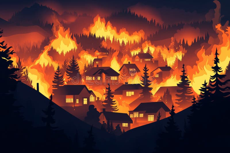 Illustration of a Burning City and Trees. Generative AI. Stock ...