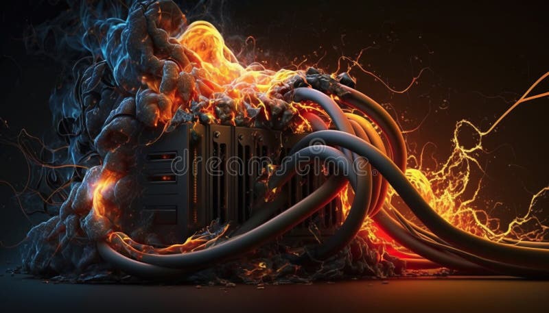 Illustration of Burning Computer Power Cables Ai, Generative Stock ...