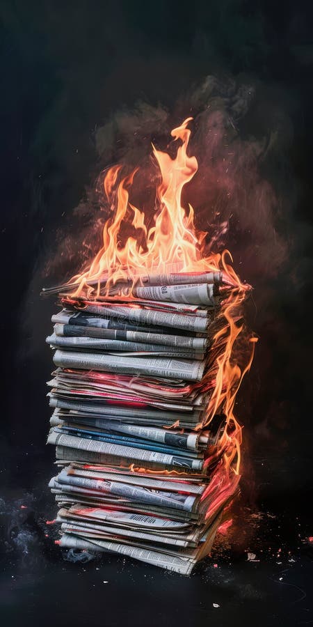 Illustration of Burning Newspaper Stack, Symbolizing Hot News Stock ...