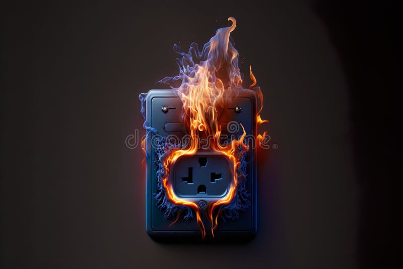 Illustration of a Burning Power Socket Fire on Power Socket Created by ...