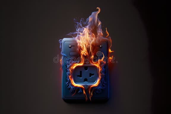 Illustration of a Burning Power Socket Fire on Power Socket Created by ...