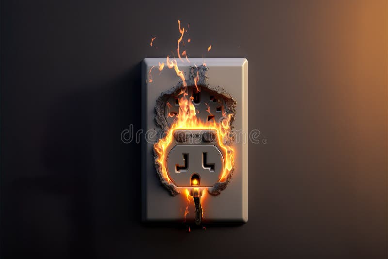 Illustration of a Burning Power Socket Fire on Power Socket Created by ...