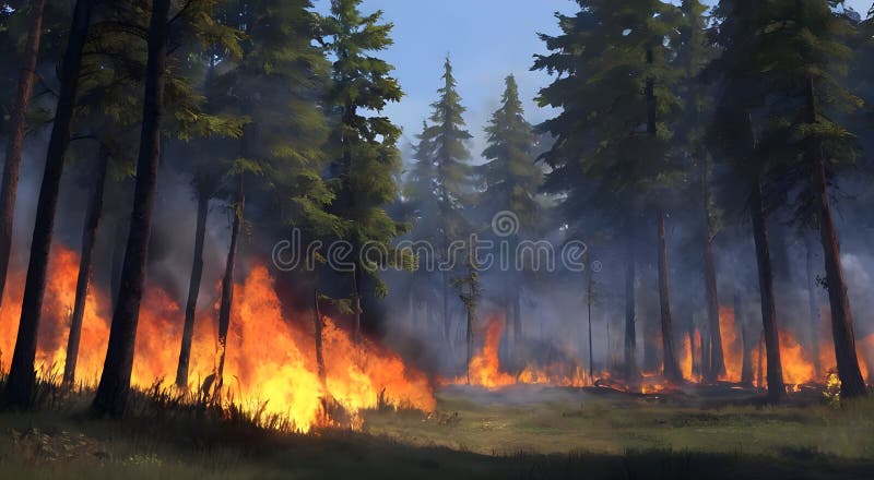 Illustration of Burning Trees and Fire in the Forest Stock Image ...