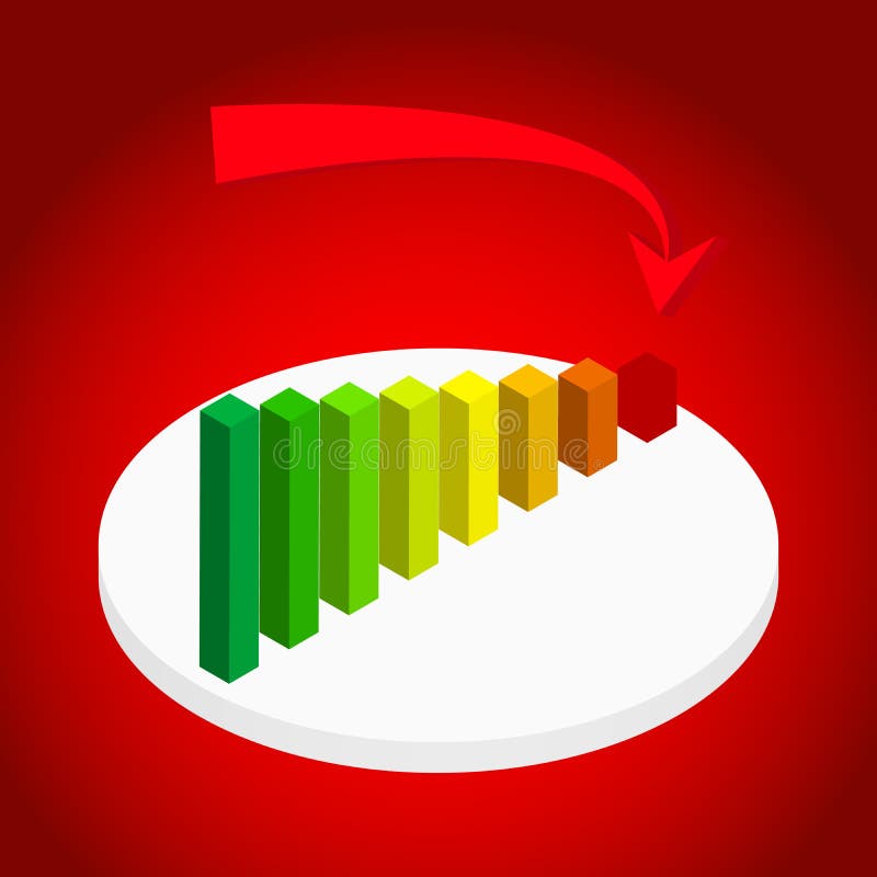 Illustration of Business Graph and Chart with Going Down Arrow on Stage ...
