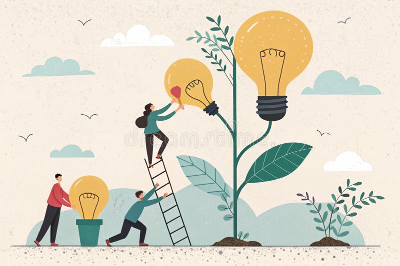 Illustration of Business Growth with Plants Growing Light Bulbs and ...