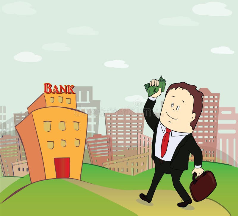 Illustration of Business Man Going To Bank Stock Vector - Illustration ...