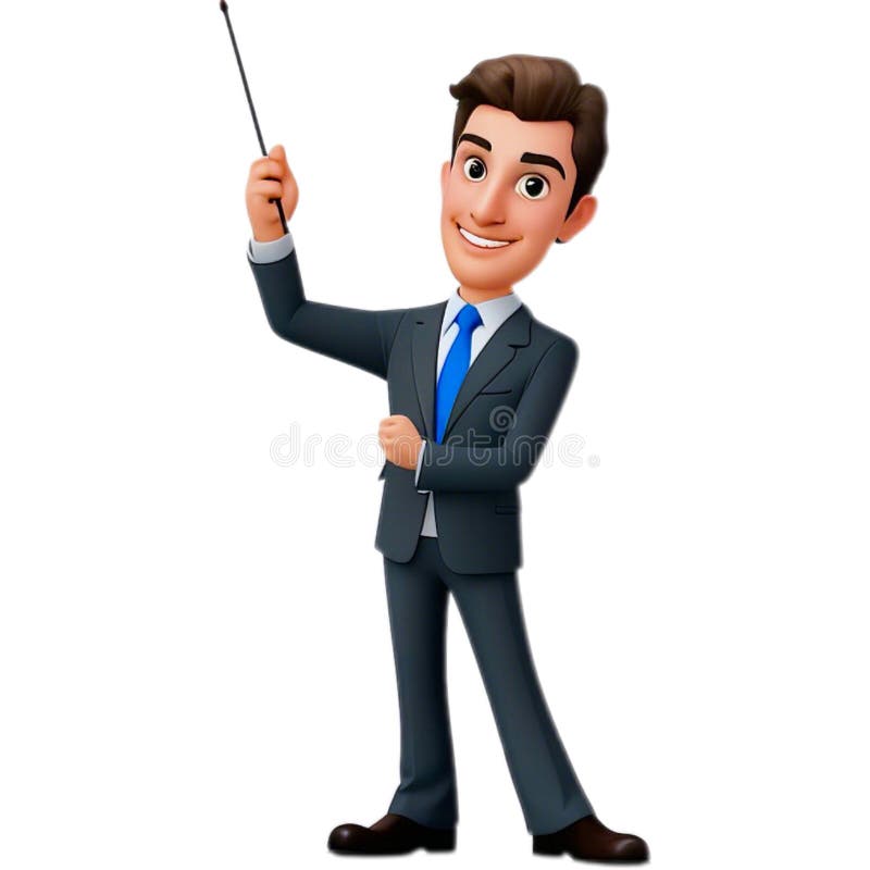 Illustration of a Business Manager Making Gestures with a Pointer Stick ...