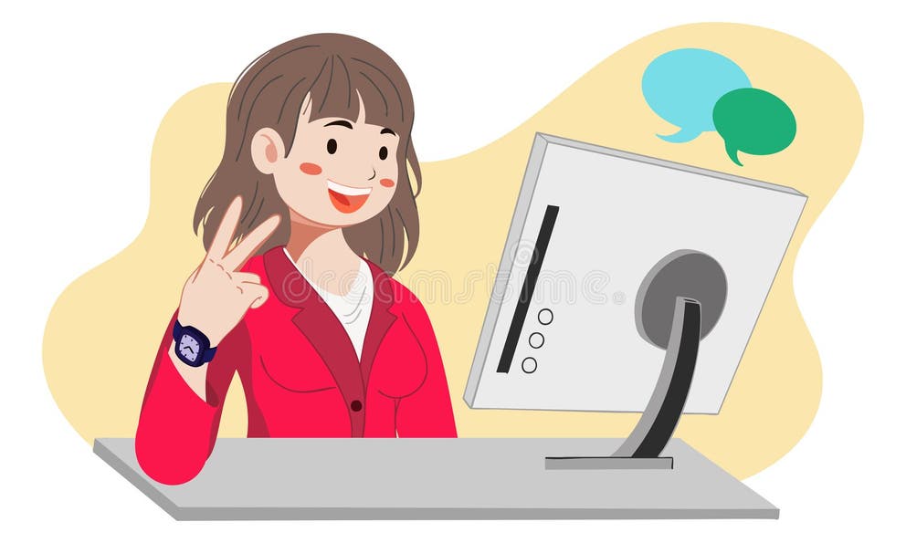 Illustration of Business Woman with Computer Stock Vector ...