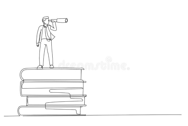 Businessman on Books Stack Using Telescope for Good Vision. Knowledge ...