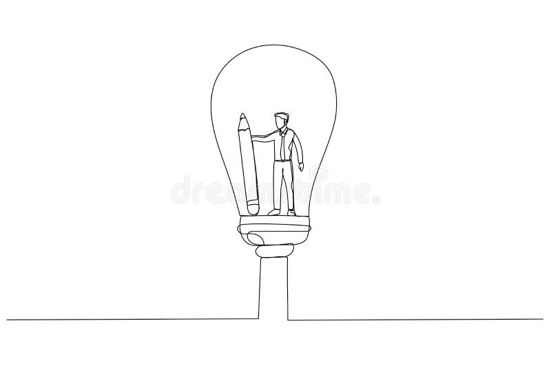 Illustration of Businessman Holding Pencil Think Inside Idea on ...