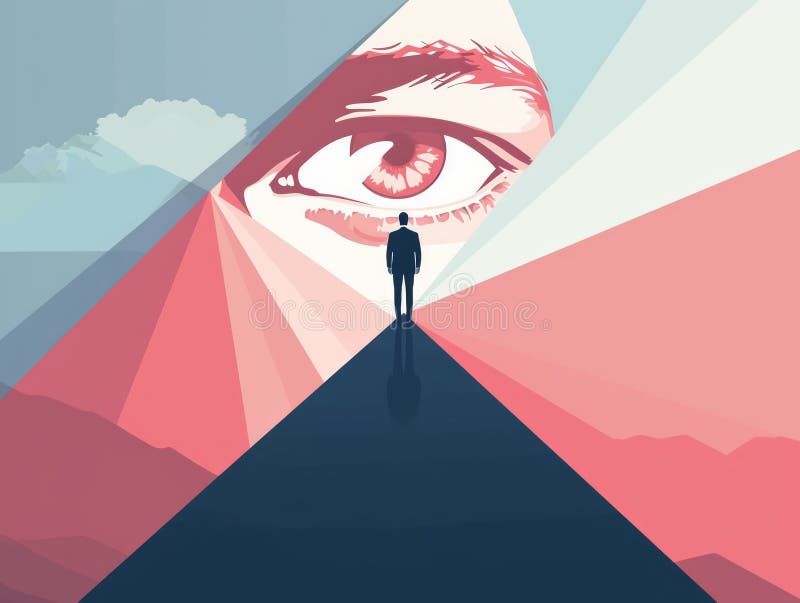 Illustration of a Businessman Looking at an Eye in the Sky. Generative ...