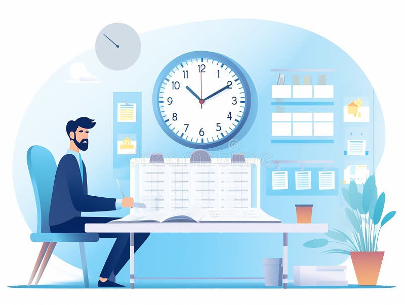 Illustration of Businessman Managing Time for Effective Work.Time ...