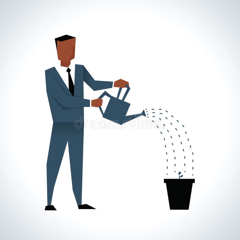 Illustration of Businessman Watering Plant in Pot Stock Vector ...