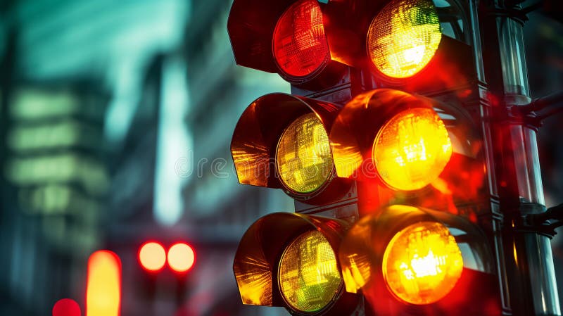 Illustration of at a Busy Intersection a Traffic Light Stands Tall ...