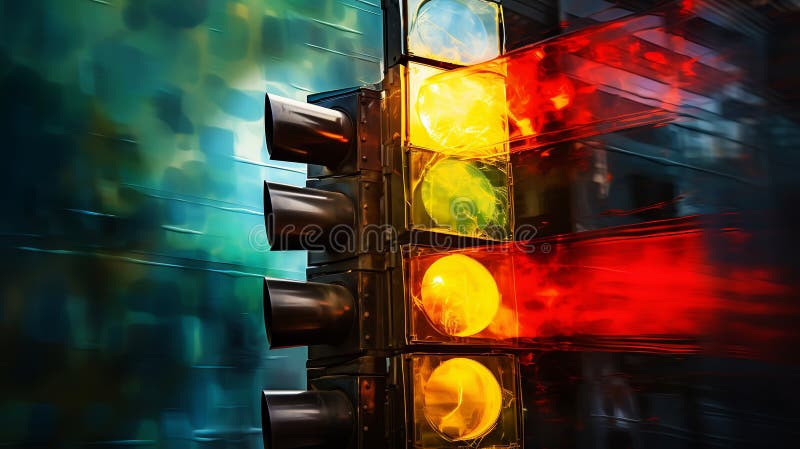 Illustration of at a Busy Intersection a Traffic Light Stands Tall ...