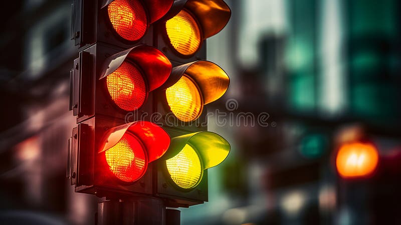 Illustration of at a Busy Intersection a Traffic Light Stands Tall ...