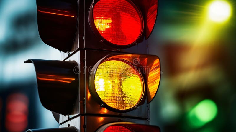 Illustration of at a Busy Intersection a Traffic Light Stands Tall ...